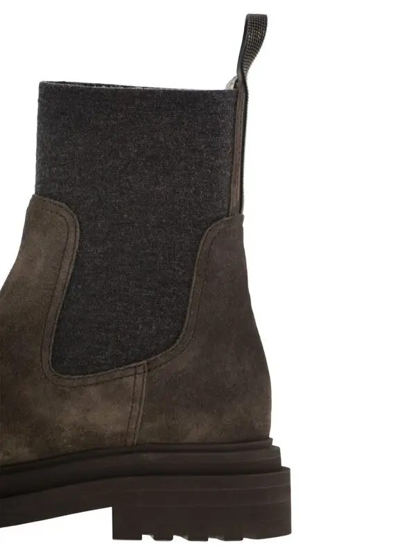 Brunello Cucinelli Suede And Knit Chelsea Boots With Embellished Loop