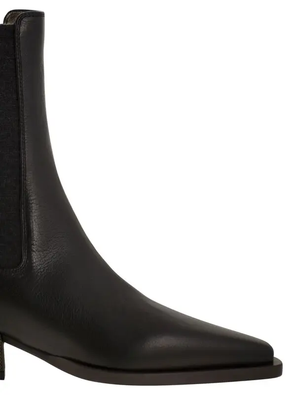 Brunello Cucinelli Classic Leather Chelsea Boots With Embellished Block Heels - Black