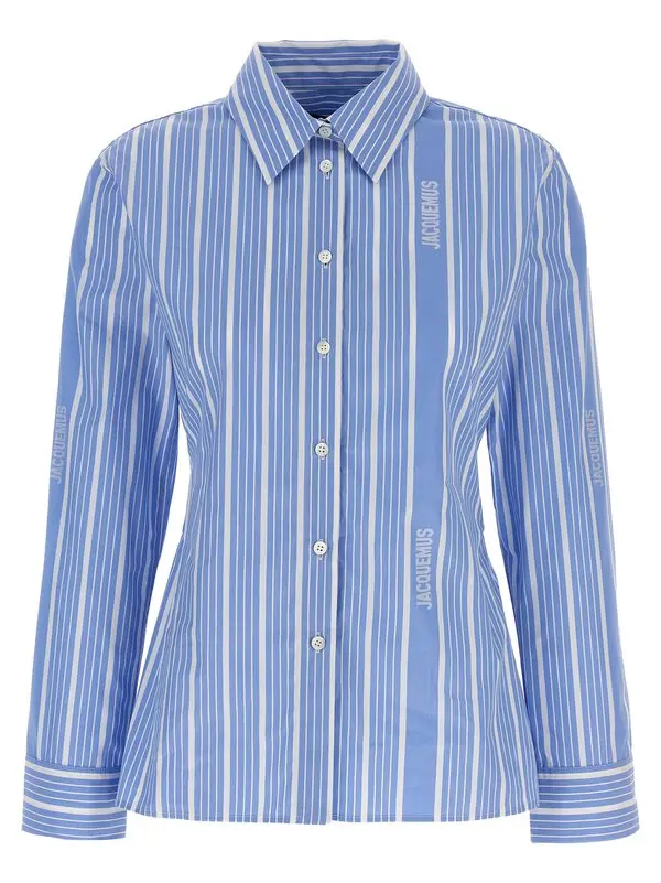 Jacquemus Chemise De Costume" Cotton Poplin Striped Shirt With Jacquard Logo - Blue