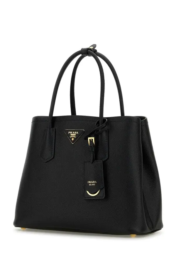Prada Leather Small Double Handbag - Black