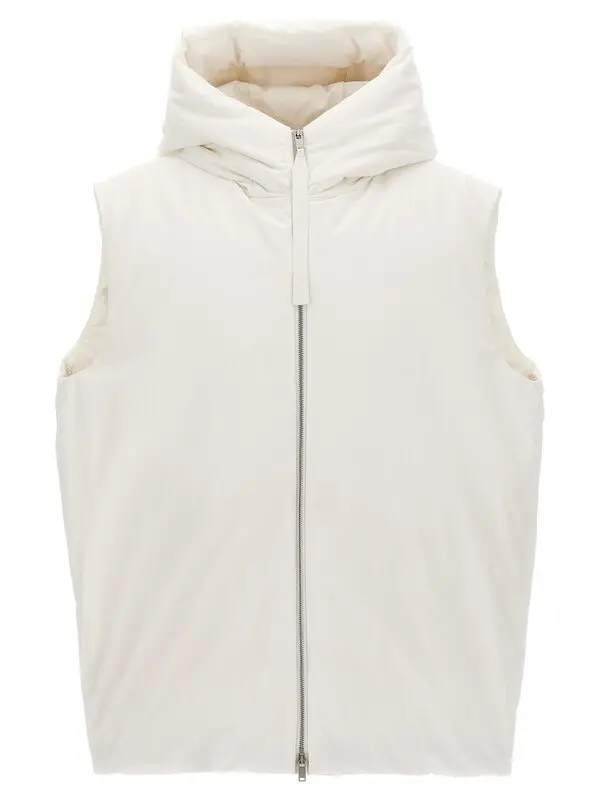 JIL SANDER 01' Padded Nylon Vest With Hood - White