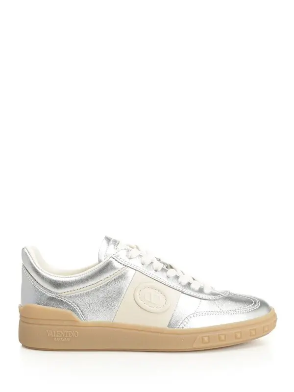 Valentino Garavani Upvillage Sneaker In Laminated Calfskin - Silver