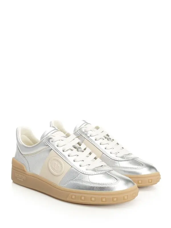 Valentino Garavani Upvillage Sneaker In Laminated Calfskin - Silver