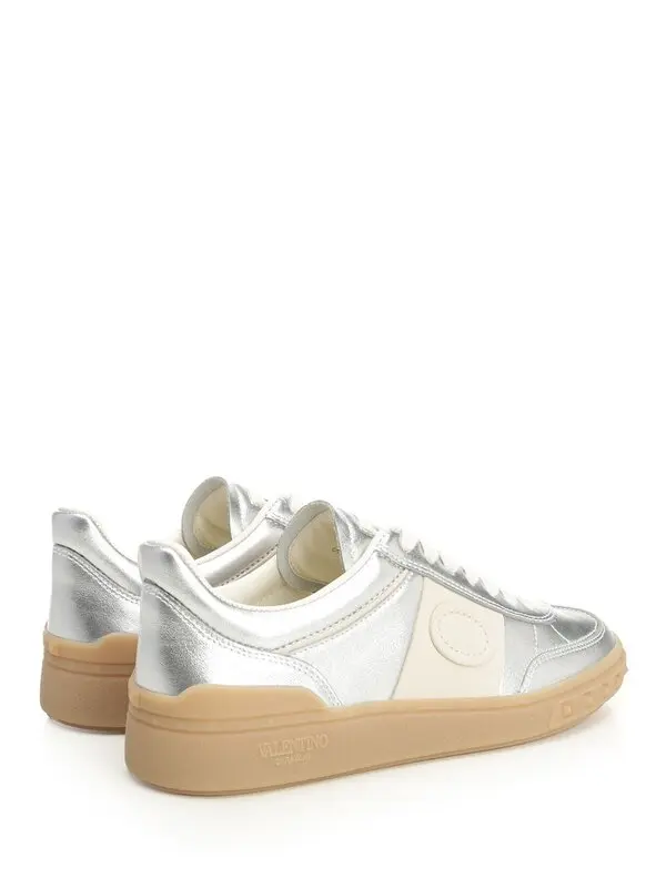 Valentino Garavani Upvillage Sneaker In Laminated Calfskin - Silver
