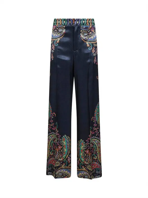 Etro Blue Paisley-print Envers Satin Wide-leg Trousers - Multicolor