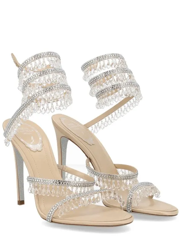 Rene Caovilla Embellished Leather Sandals - Cream