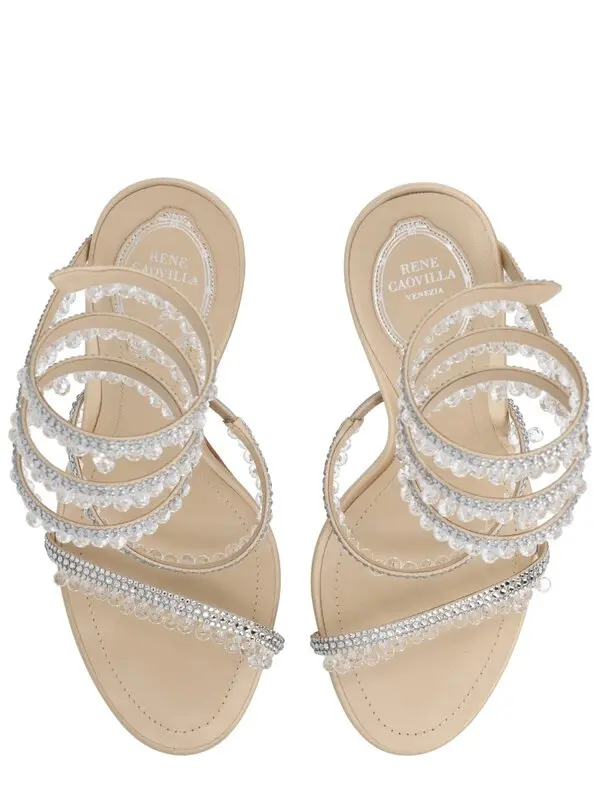 Rene Caovilla Embellished Leather Sandals - Cream