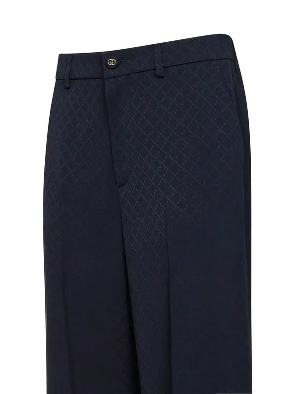 Gucci Dark Blue Viscose And Silk Jacquard Trousers