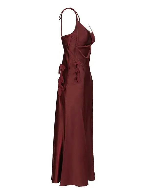 SELF-PORTRAIT Satin Midi Dress With Floral Detail