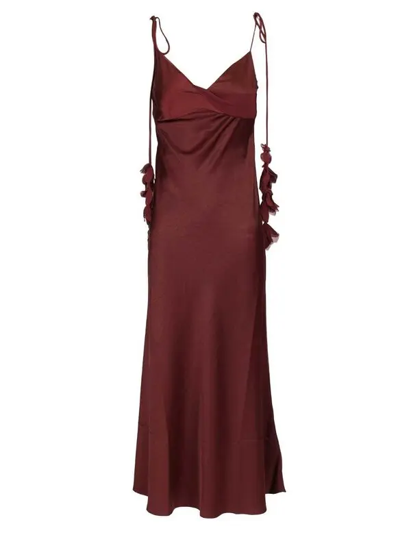 SELF-PORTRAIT Satin Midi Dress With Floral Detail - Multicolor