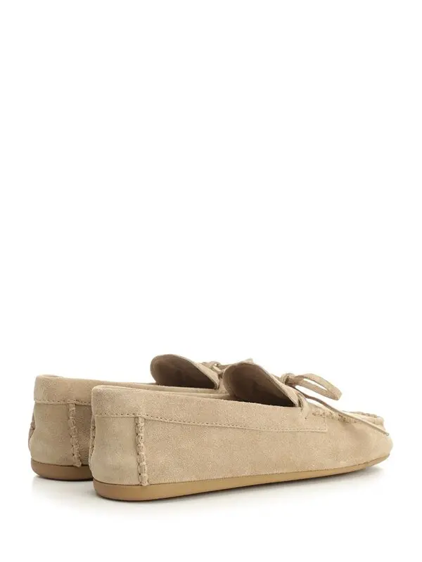 Miu Miu Suede Moc Toe Loafers With Bow Detailing