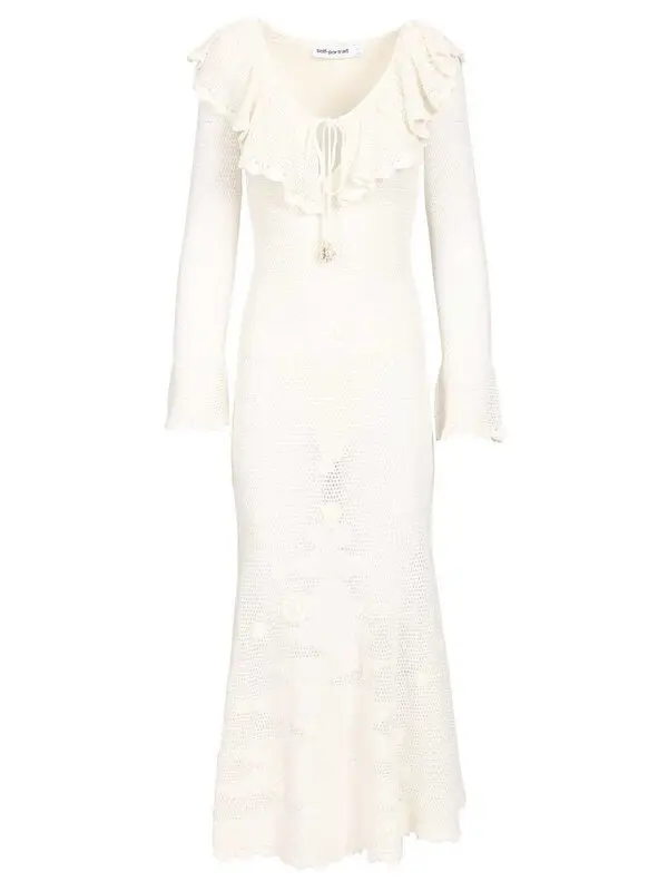 SELF-PORTRAIT Floral Crochet Midi Dress - White