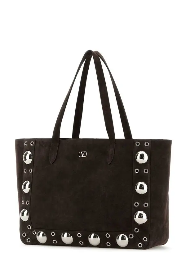 Valentino Garavani Suede Shopping Bag With Studded Detail - Brown