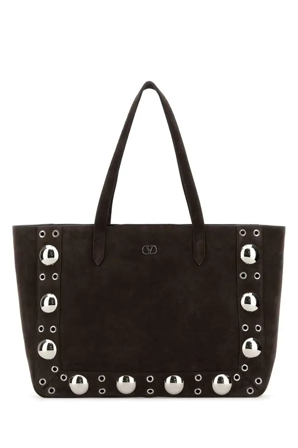 Valentino Garavani Suede Shopping Bag With Studded Detail - Brown