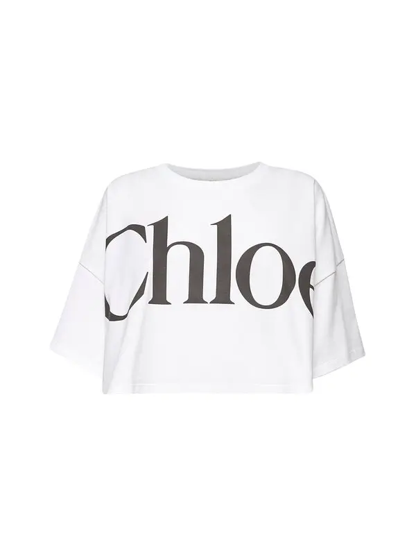 Chloé Cropped Cotton Logo T-shirt - Multicolor