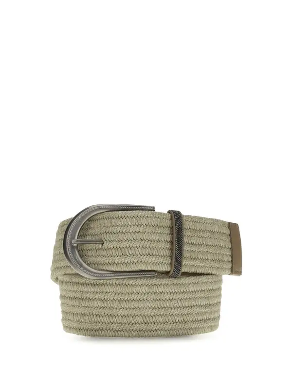 Brunello Cucinelli Braided Linen Belt With Shiny Loop - Cream