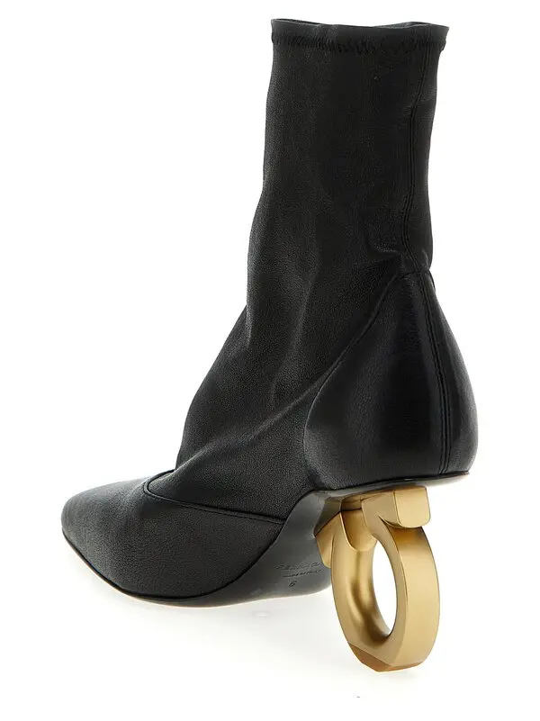 FERRAGAMO Adhar' Nappa Ankle Boots With Embellished Heel - Black