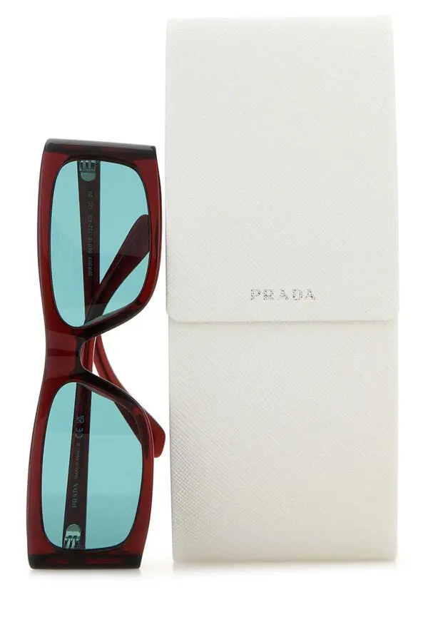 Prada Burgundy Acetate Rectangle Sunglasses