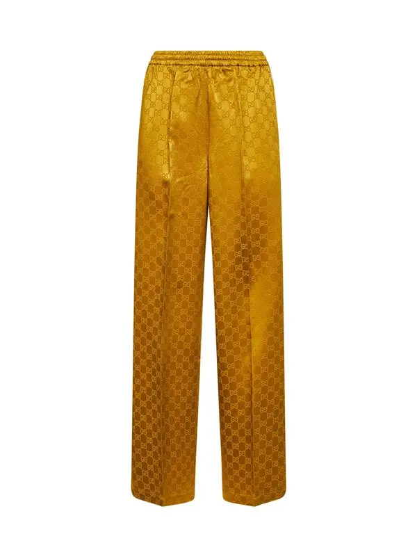 Gucci Gold Gg Jacquard Viscose Blend Trousers