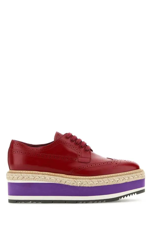 Prada Leather Lace-up Platform Shoes - Red