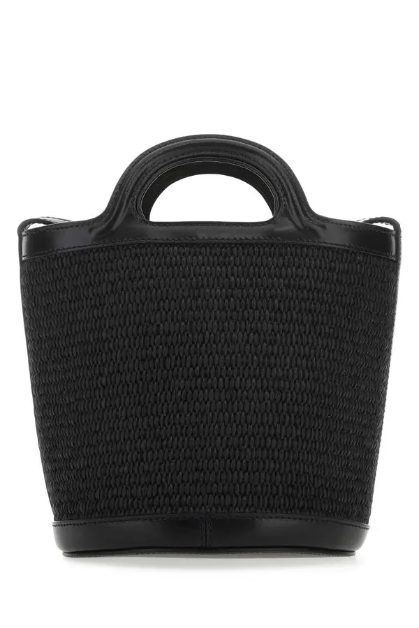 Marni Leather And Raffia Tropicalia Bucket Bag - Black
