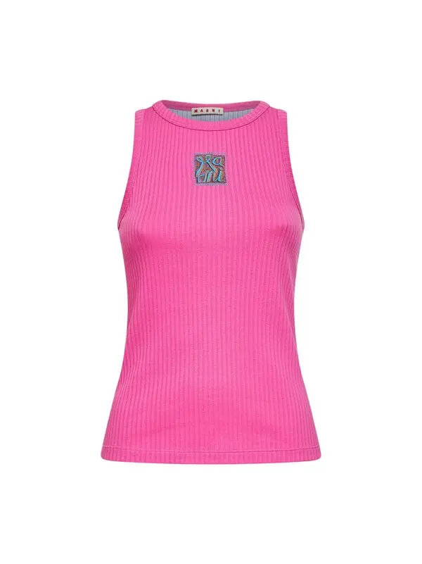Marni Ribbed Cotton Logo Tank Top