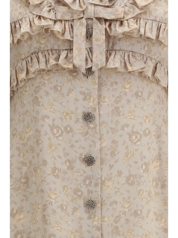 Alessandra Rich Floral Print Ruffle Dress