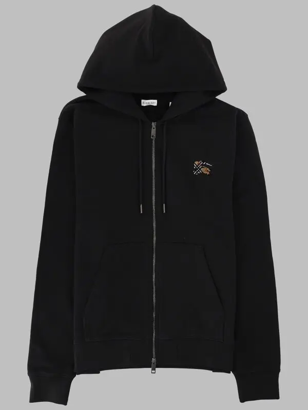 Burberry Felpa Con Cappuccio E Zip - Black