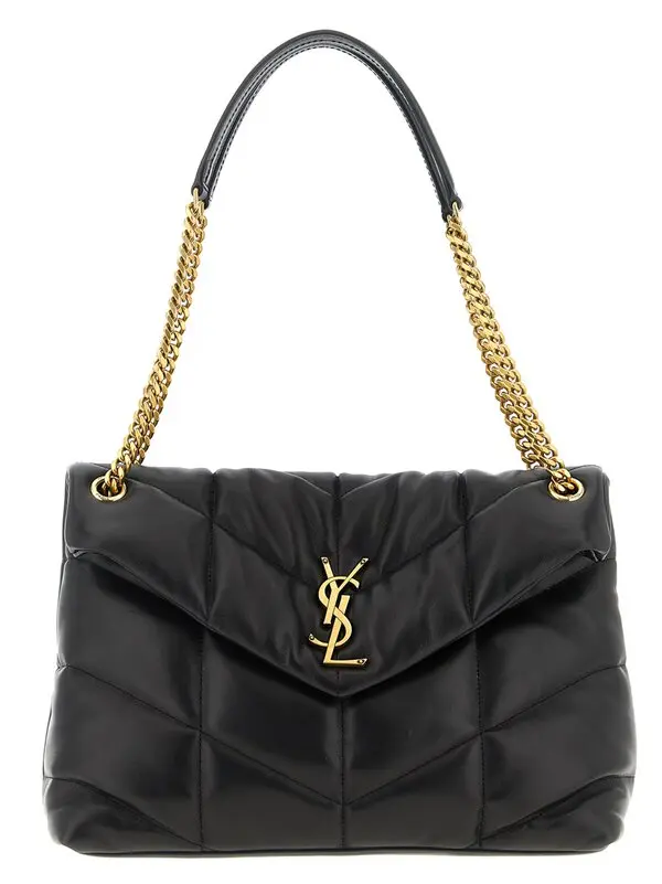 Saint Laurent Loulou Puffer Medium Shoulder Bag In Calf Leather - Black