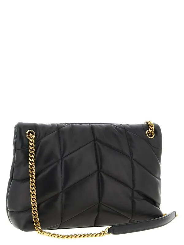 Saint Laurent Loulou Puffer Medium Shoulder Bag In Calf Leather - Black