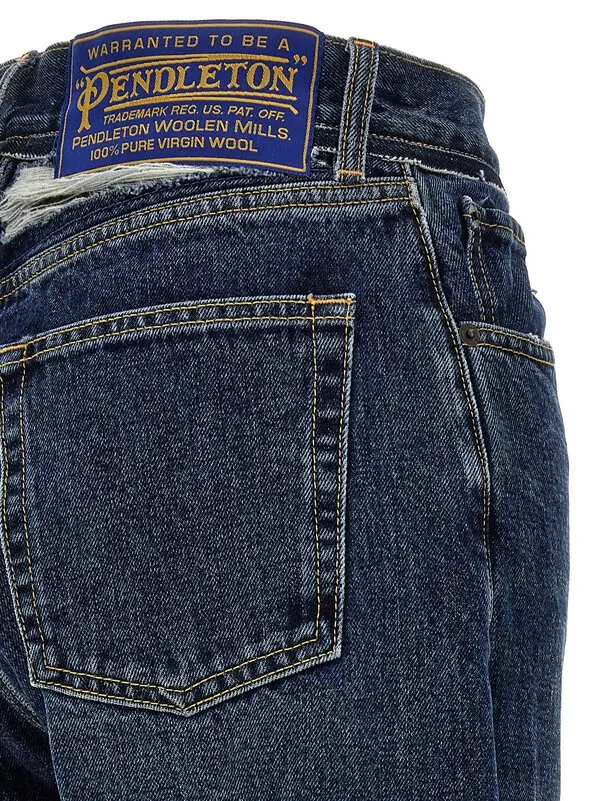 MAISON MARGIELA Pendleton Cotton Denim Jeans With Check Wool Inserts