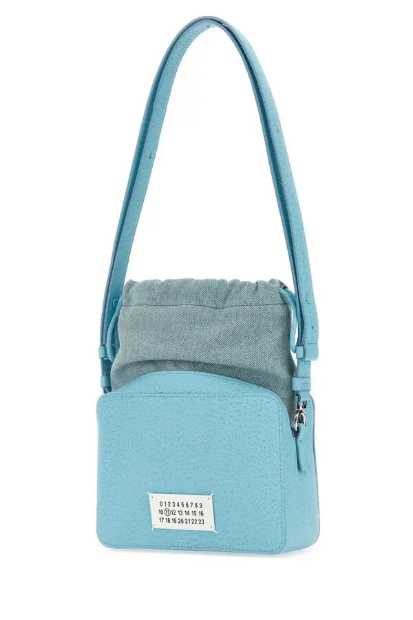 MAISON MARGIELA 5ac Bucket Bag In Leather And Fabric - Blue
