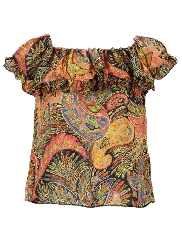 Etro Off-the-shoulder Printed Silk Blouse - Multicolor