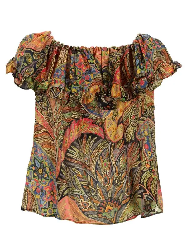 Etro Off-the-shoulder Printed Silk Blouse - Multicolor