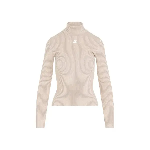 COURREGES Ribbed Knit Roll Neck Jumper With Embroidered Logo - Multicolor