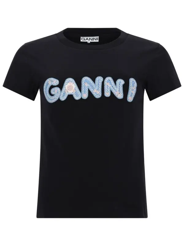 GANNI Baby Fit Organic Cotton T-shirt With Logo - Black