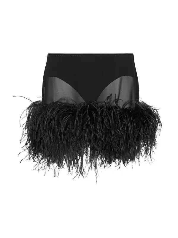 Attico Black Georgette Miniskirt With Embroidered Marabou Trim - Multicolor