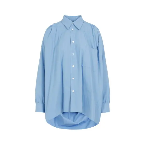 Bottega Veneta Oversized Cotton Shirt With Pleated Back - Blue