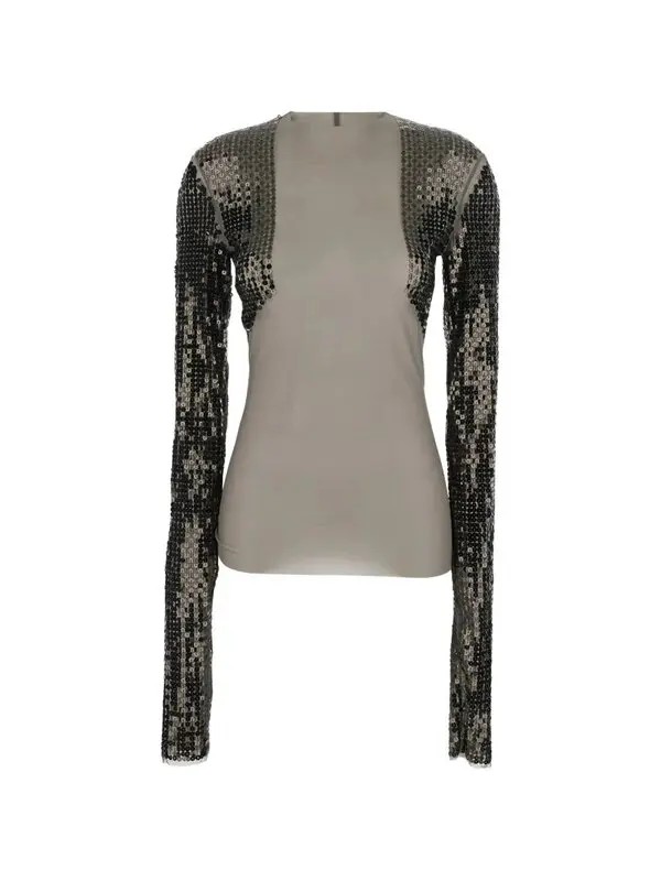 Rick Owens Sequin-embellished Crewneck Long Sleeve Top - Silver