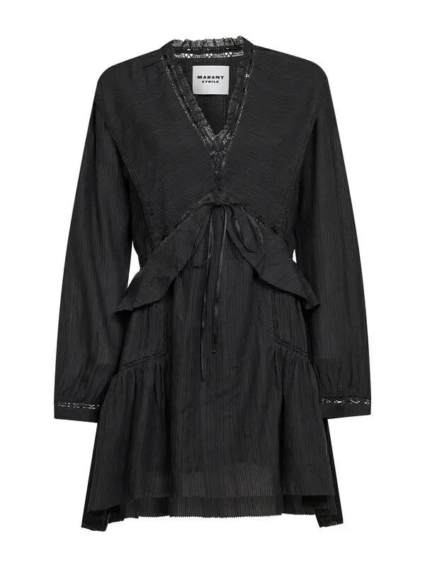 Isabel Marant Étoile Black Gauze And Lace Damya Mini Dress - Multicolor
