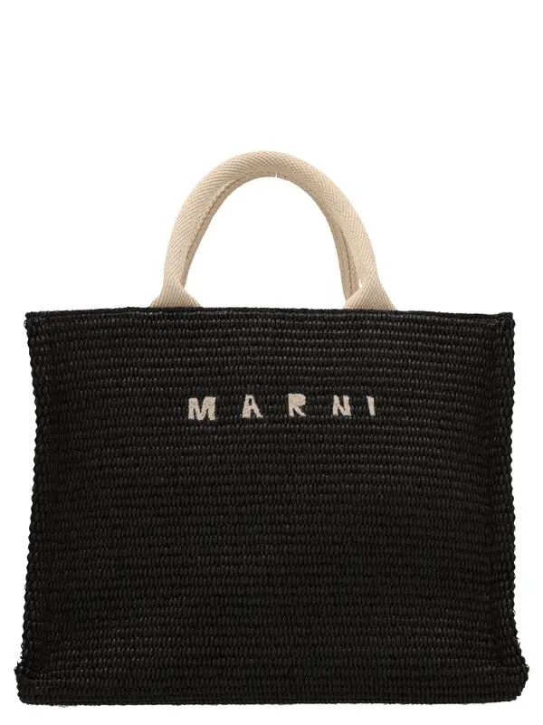 Marni Raffia Mini Tote Shopping Bag - Black