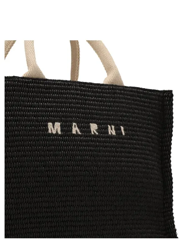 Marni Raffia Mini Tote Shopping Bag - Black