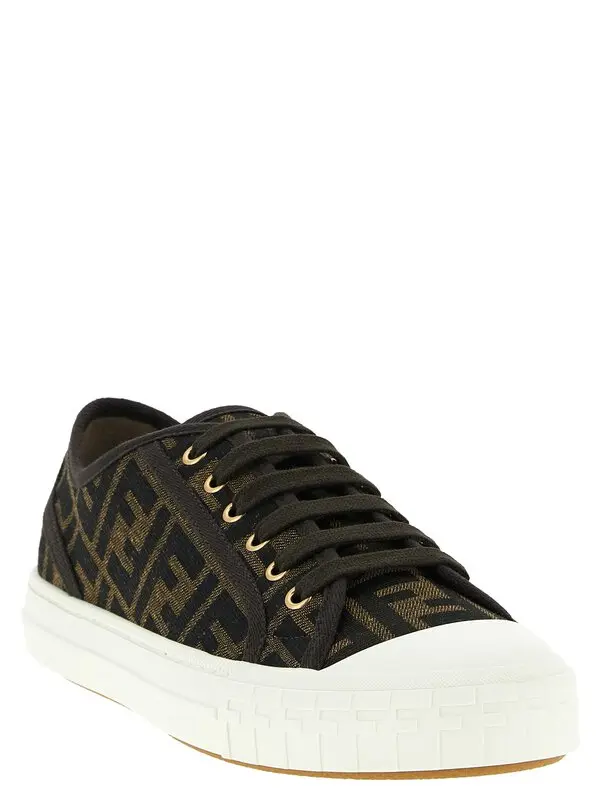 Fendi Chunky Jacquard Logo Lace-up Sneakers - Brown