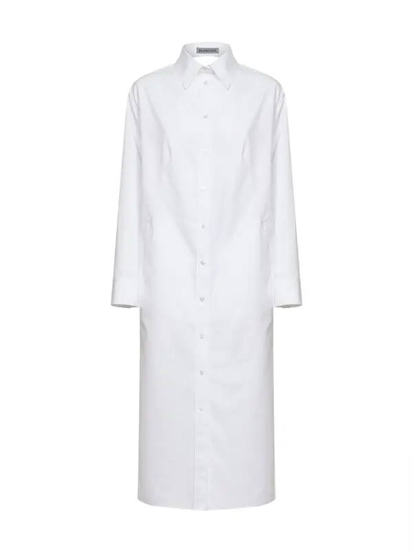 Balenciaga Cotton Poplin Draped Back Shirt Dress - Multicolor