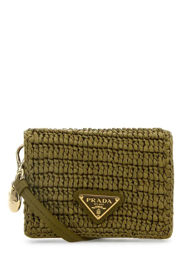 Prada Raffia Card Holder - Green