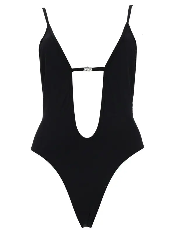 DIESEL® Deep Plunge One-piece Swimsuit With Clasp Detail - Black