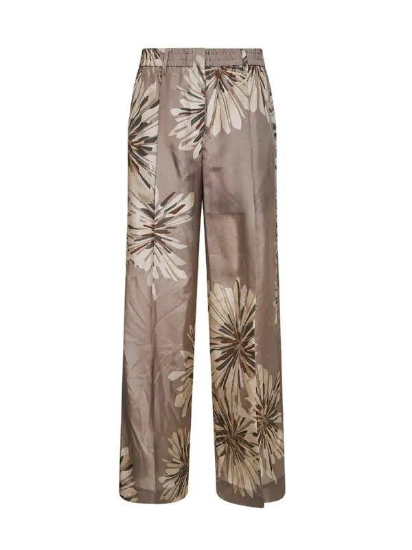 Brunello Cucinelli Silk Bloom Print Track Trousers With Monili - Multicolor
