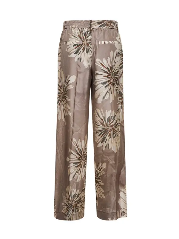 Brunello Cucinelli Silk Bloom Print Track Trousers With Monili - Multicolor