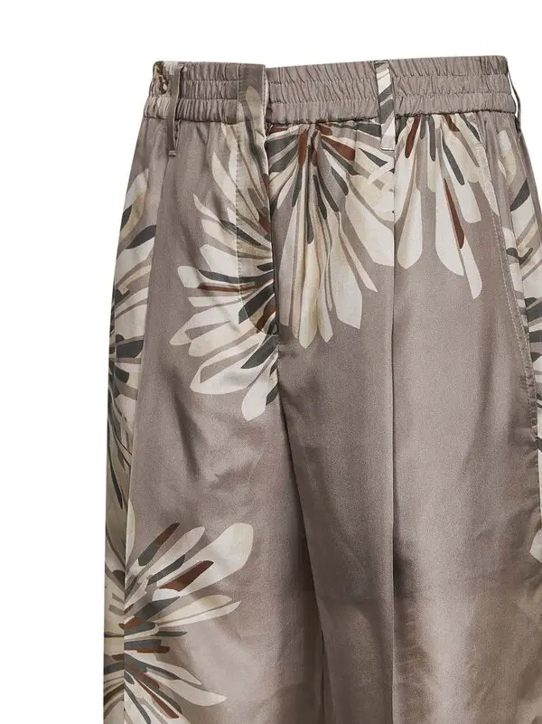 Brunello Cucinelli Silk Bloom Print Track Trousers With Monili - Multicolor