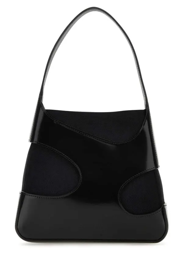 FERRAGAMO Leather And Canvas Cut Out Handbag - Black